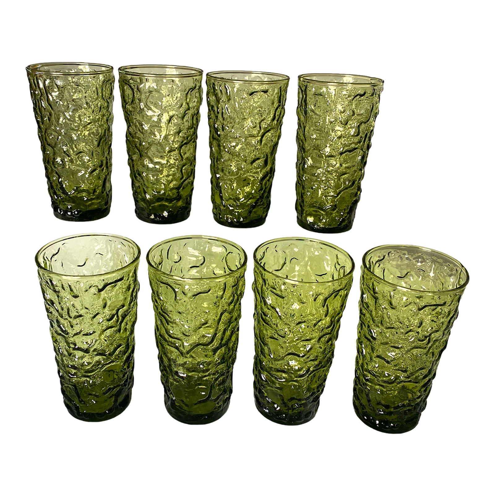 1970s Anchor Hocking Lido Crinkle Glass Tumblers in Avocado - Set of 8 ...