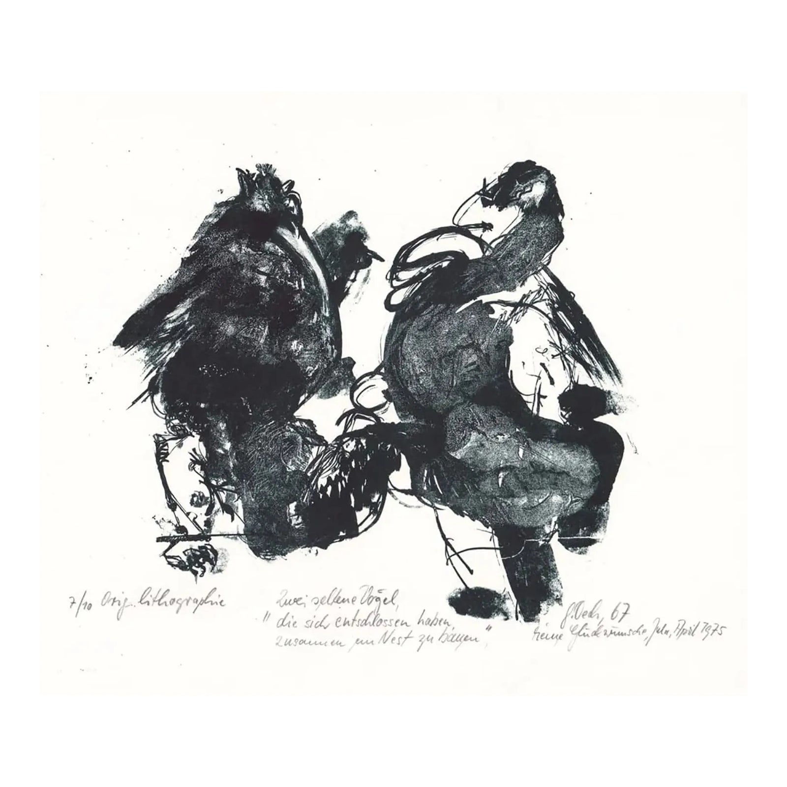 1967 Jula Dech Abstract Bird Lithograph | Chairish