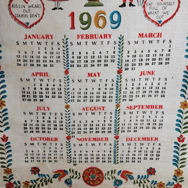 Beautiful Vintage 1969 Cloth Repeater Calendar | Chairish