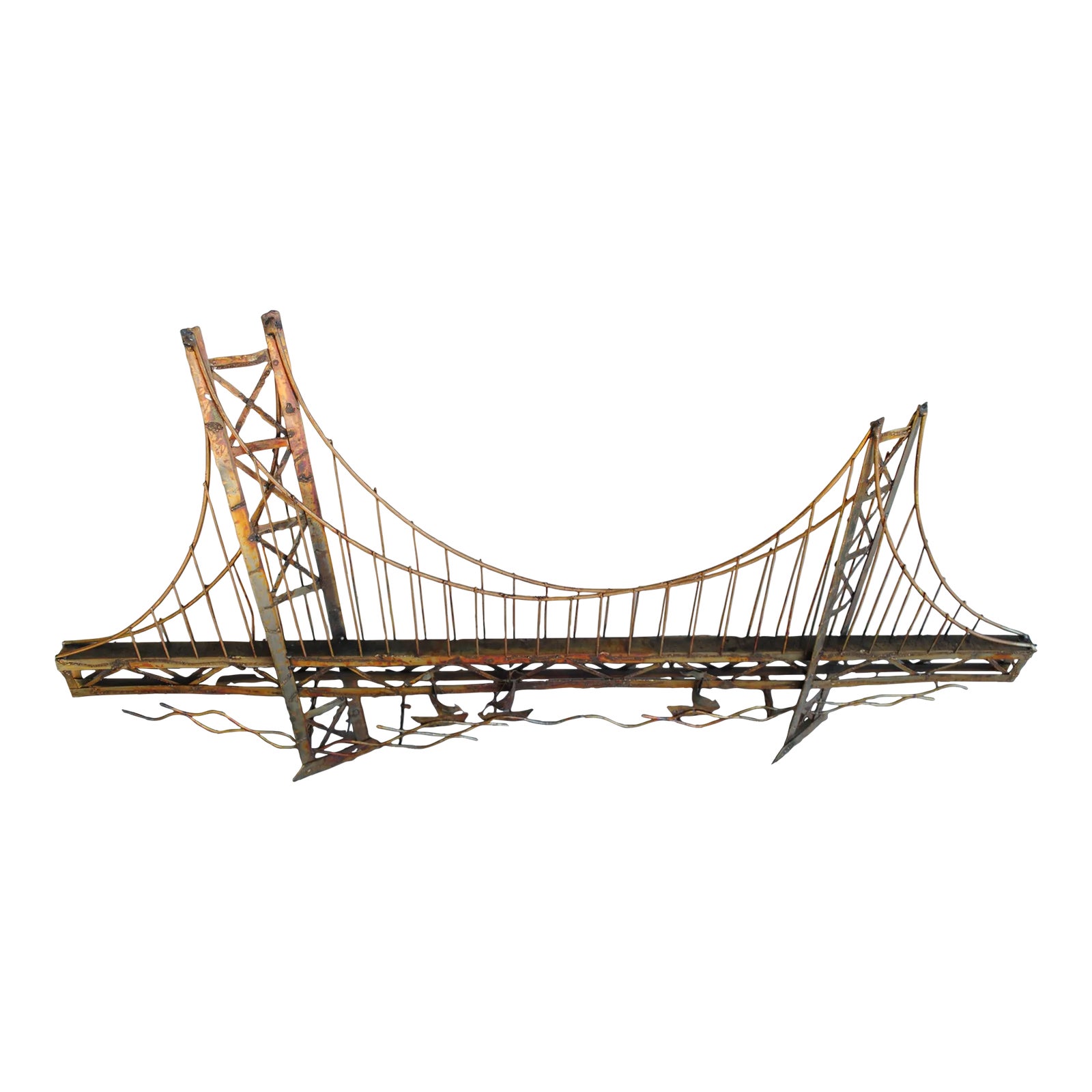 Mid Century Brutalist Metal Bridge Wall Sculpture | Chairish
