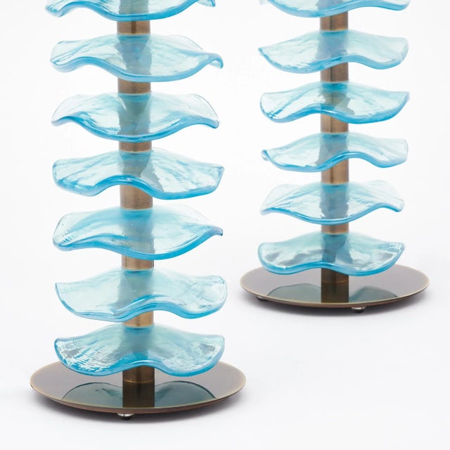 Murano Glass Blue Disc Lamps | Chairish