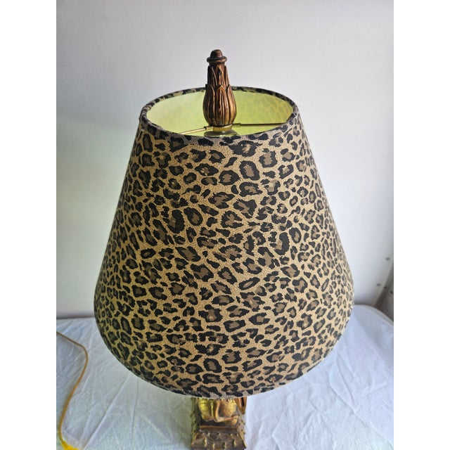 Vintage Elephant Palm Tree Table Lamp With Cheetah Print Shade | Chairish