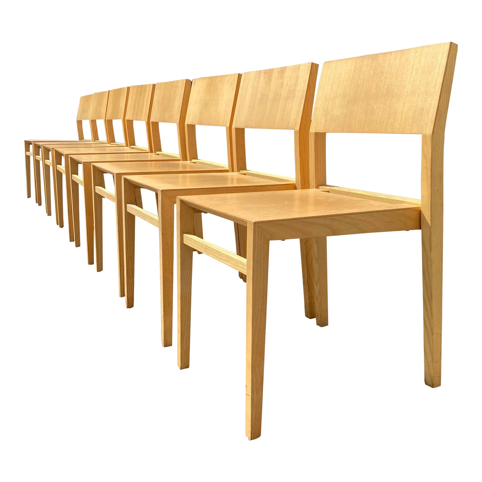 Set of Eight Modern Wooden Chairs | Chairish