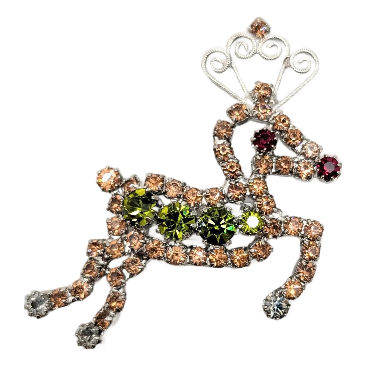 Vintage 1960s Signed Hobe Rhodium Plated Rhinestone Reindeer Brooch ...