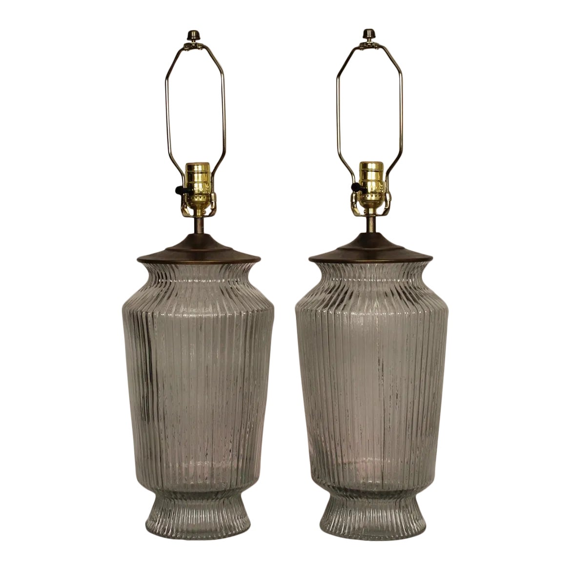 Translucent Mid 20th Century Modern Reeded Translucent Lamps - a Pair ...
