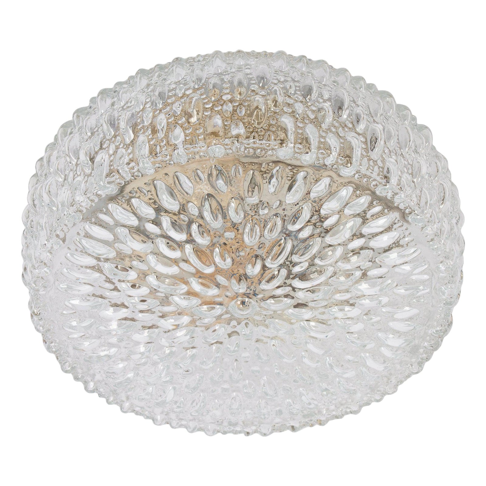 Large Round Textured Glass Ceiling Light attributed to Limburg, Germany ...
