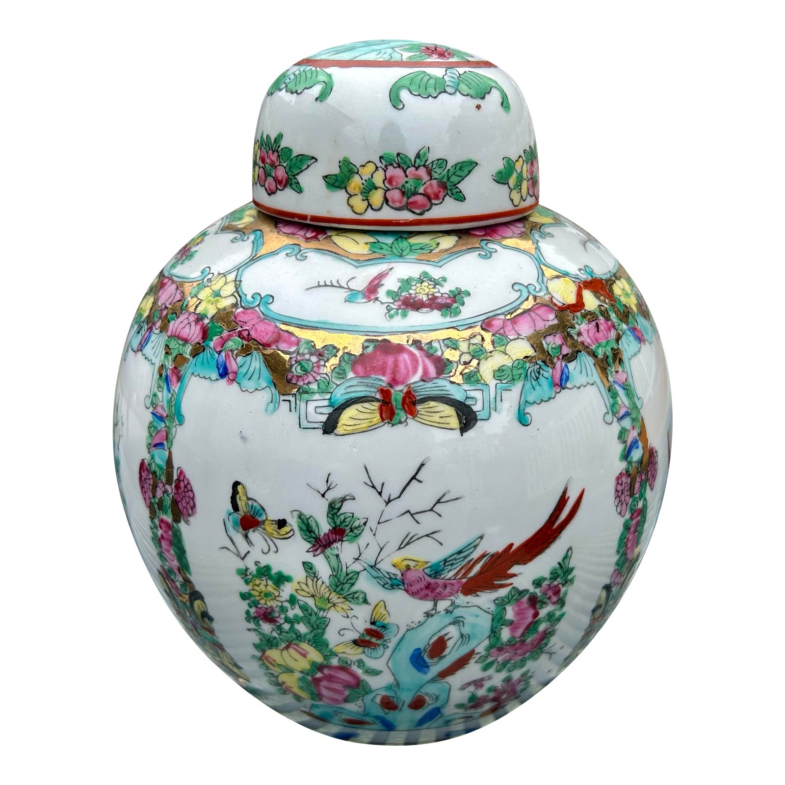 Vintage Chinese Rose Canton Ginger Jar | Chairish