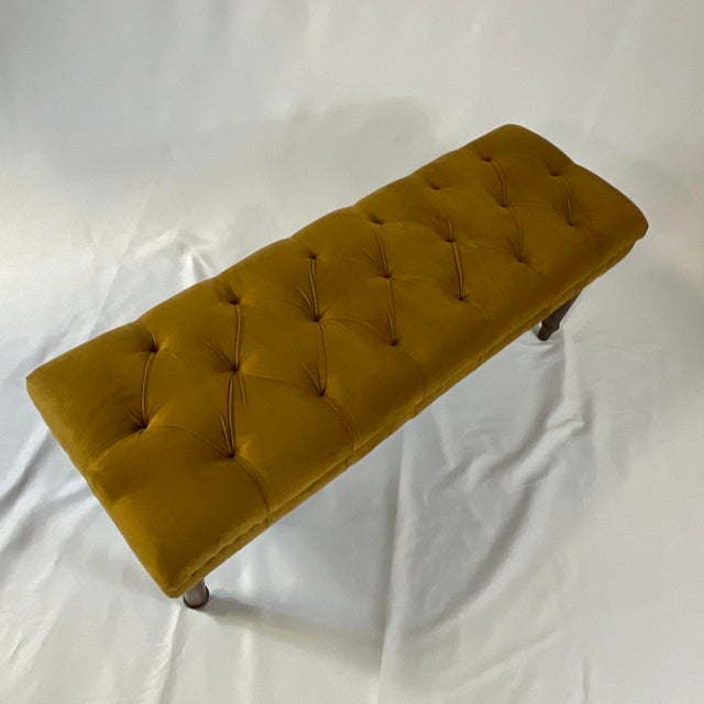 Vintage Traditional Tufted Velvet Bench in Mustard With Nailhead ...