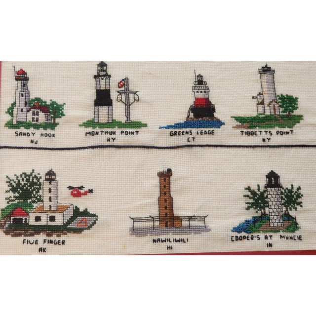 1980s 40 Lighthouses of America Needlepoint Pair in Frames | Chairish