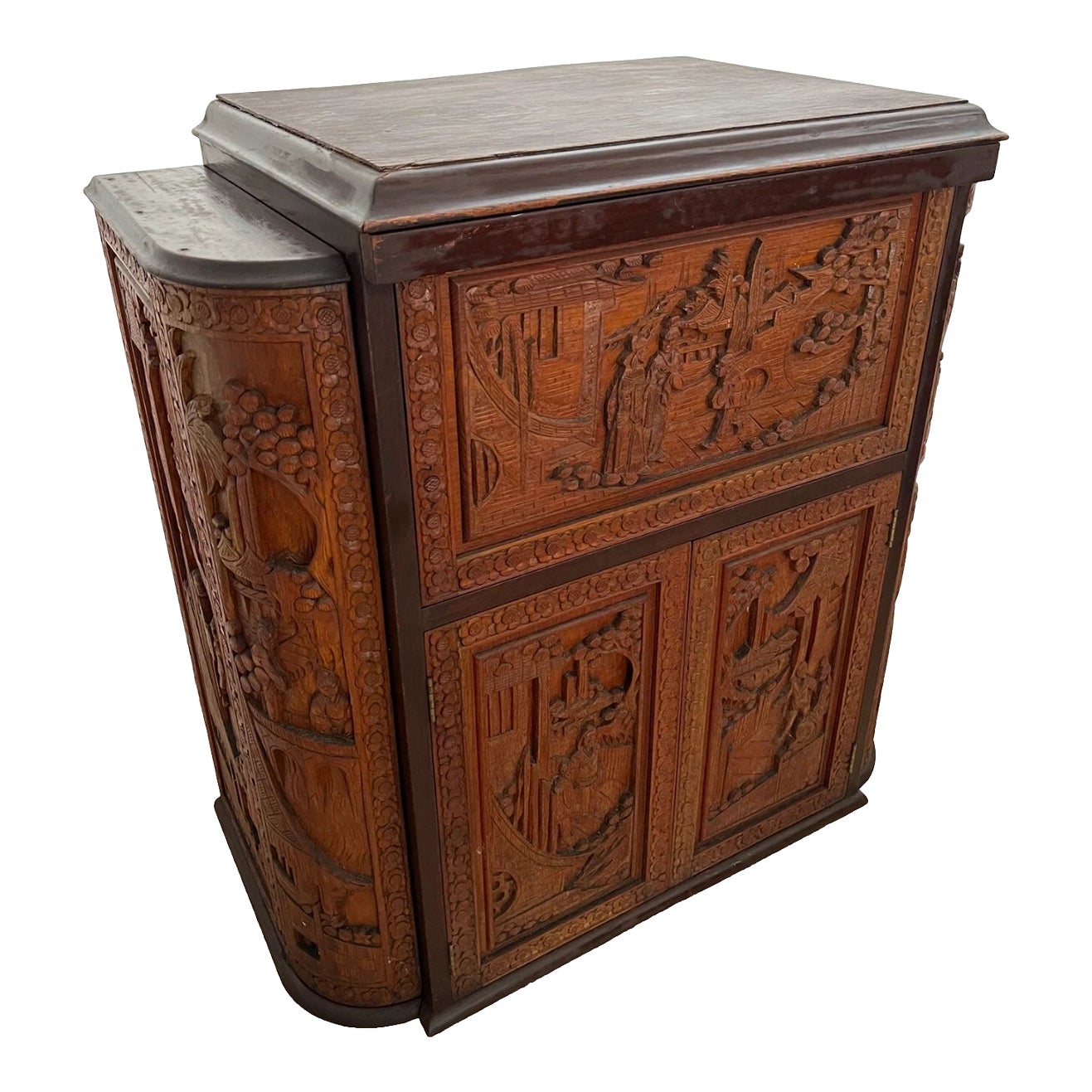 Mid Century Asian Style Bar Cabinet Serving Buffett Bottle and Glass ...