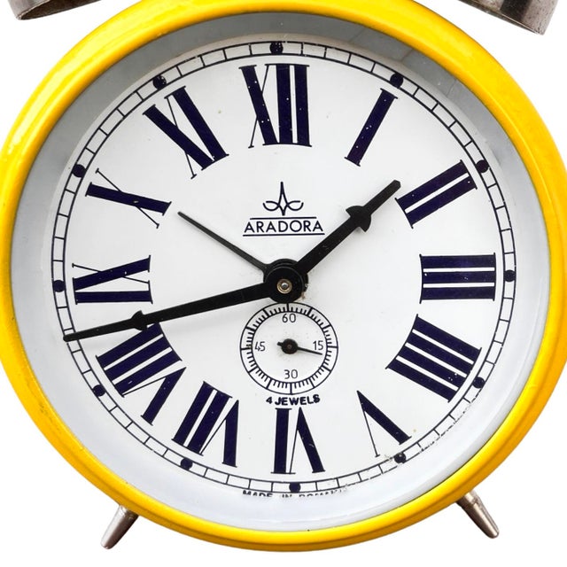 Yellow Mechanical Alarm Clock, Aradora, Ruminia, 1970s | Chairish