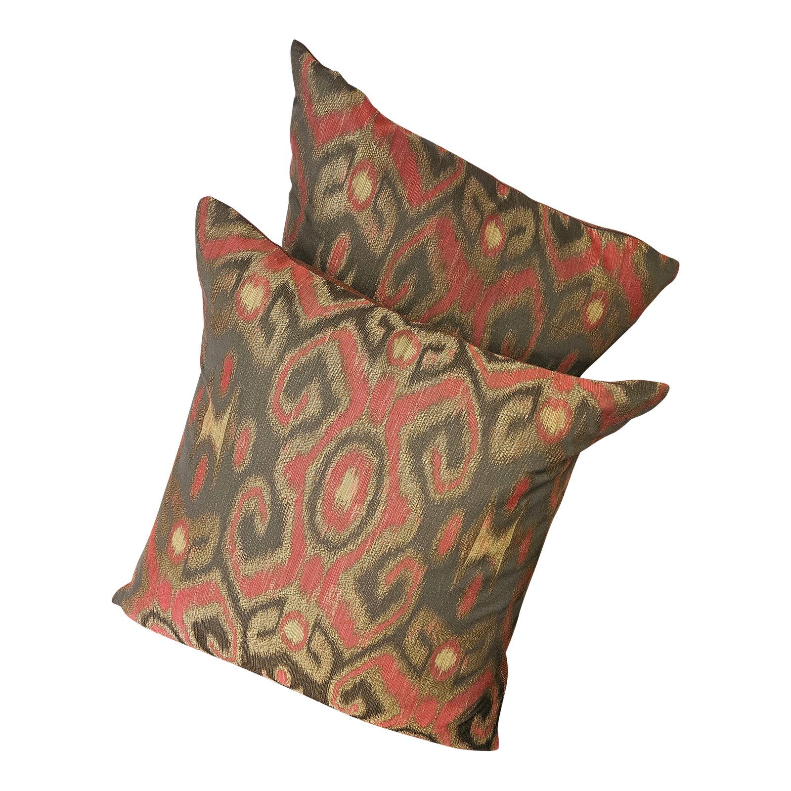 Decorator Garnet and Bronze Down Filled Ikat Custom Pillows | Chairish