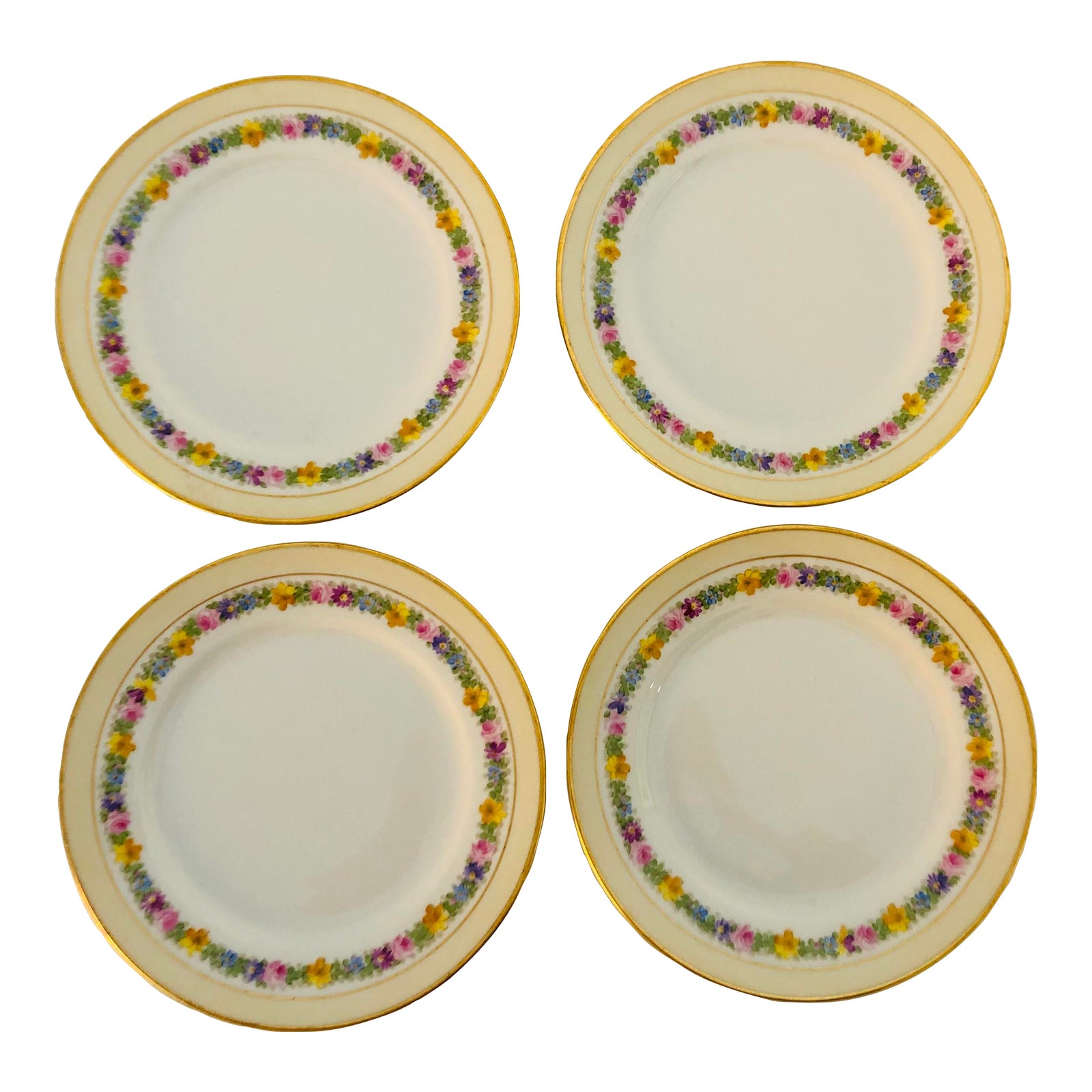 Vintage Walter Wilson Hand Painted Floral Bread Plates- Set of 4 | Chairish