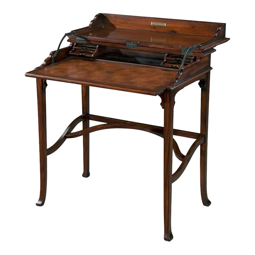 1990s Vintage Campaign Writing Desk With Leather Blotter | Chairish