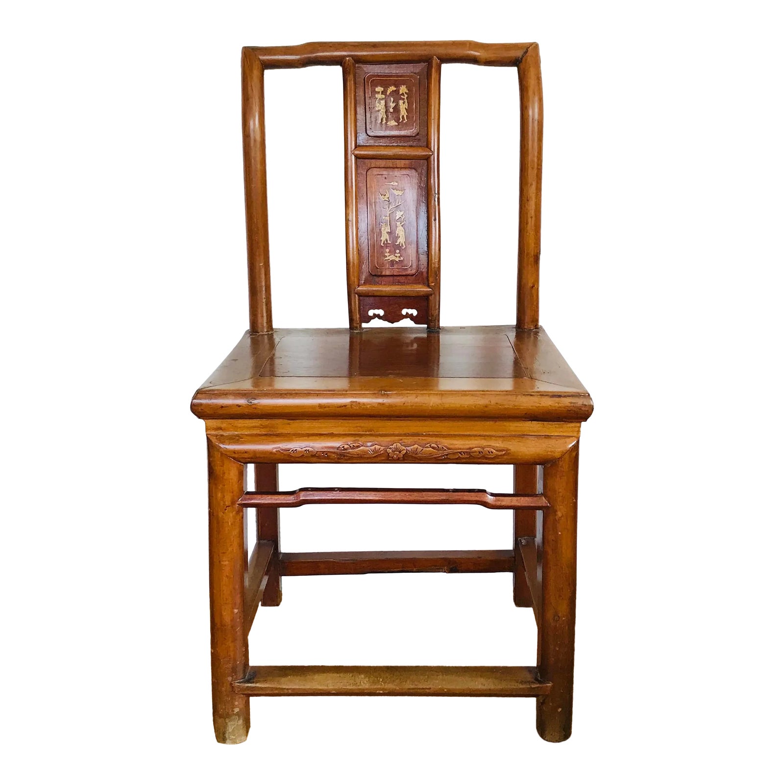 Chinese Qing Dynasty Style Wooden Chair With Carved Ox Bone Inlay ...