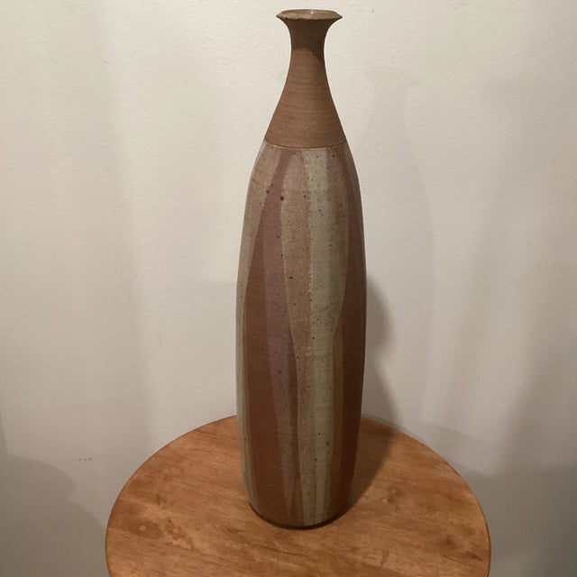Cecil Strawn Mid Century Modern Pottery Stoneware Long Neck Vase | Chairish