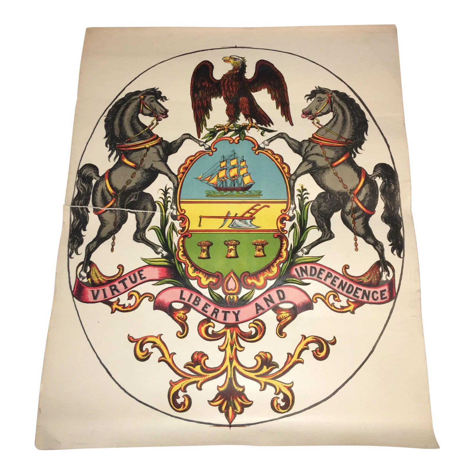 Early 20th Century Antique Pennsylvania Coat of Arms Lithograph Print ...
