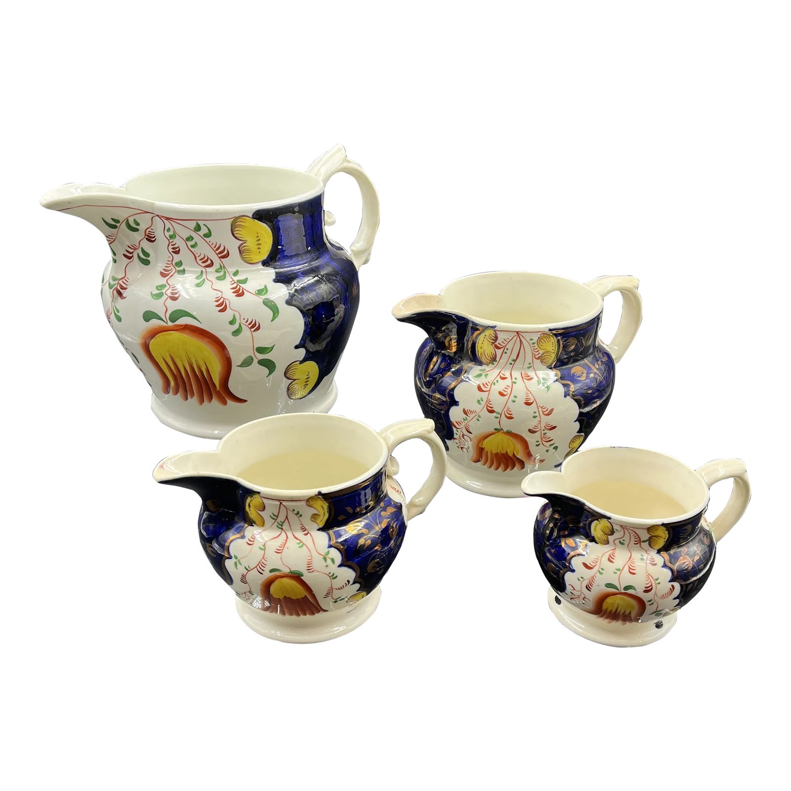 Antique Gaudy Welsh Tulip Bellflower Copper Lustre (4) Pitchers | Chairish