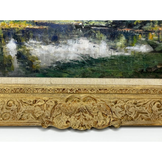 1920s Impressionist Oil Painting Fishing River Orne Normandy France by ...