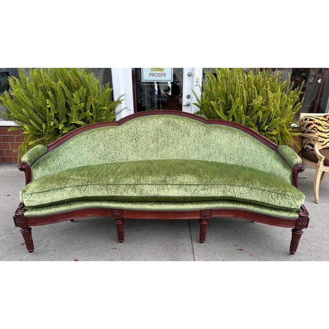 Louis XVI Style Green Cut Velvet Canapé Sofa Settee | Chairish