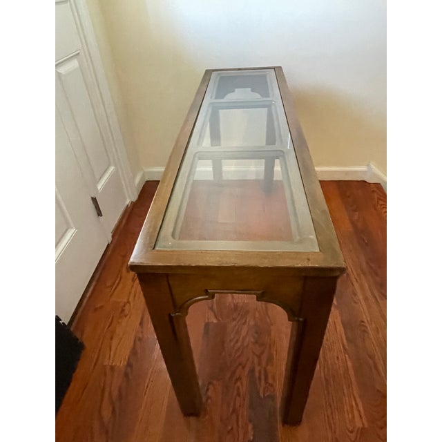 Mid 20th Century Vintage Wood Glass Console Table | Chairish