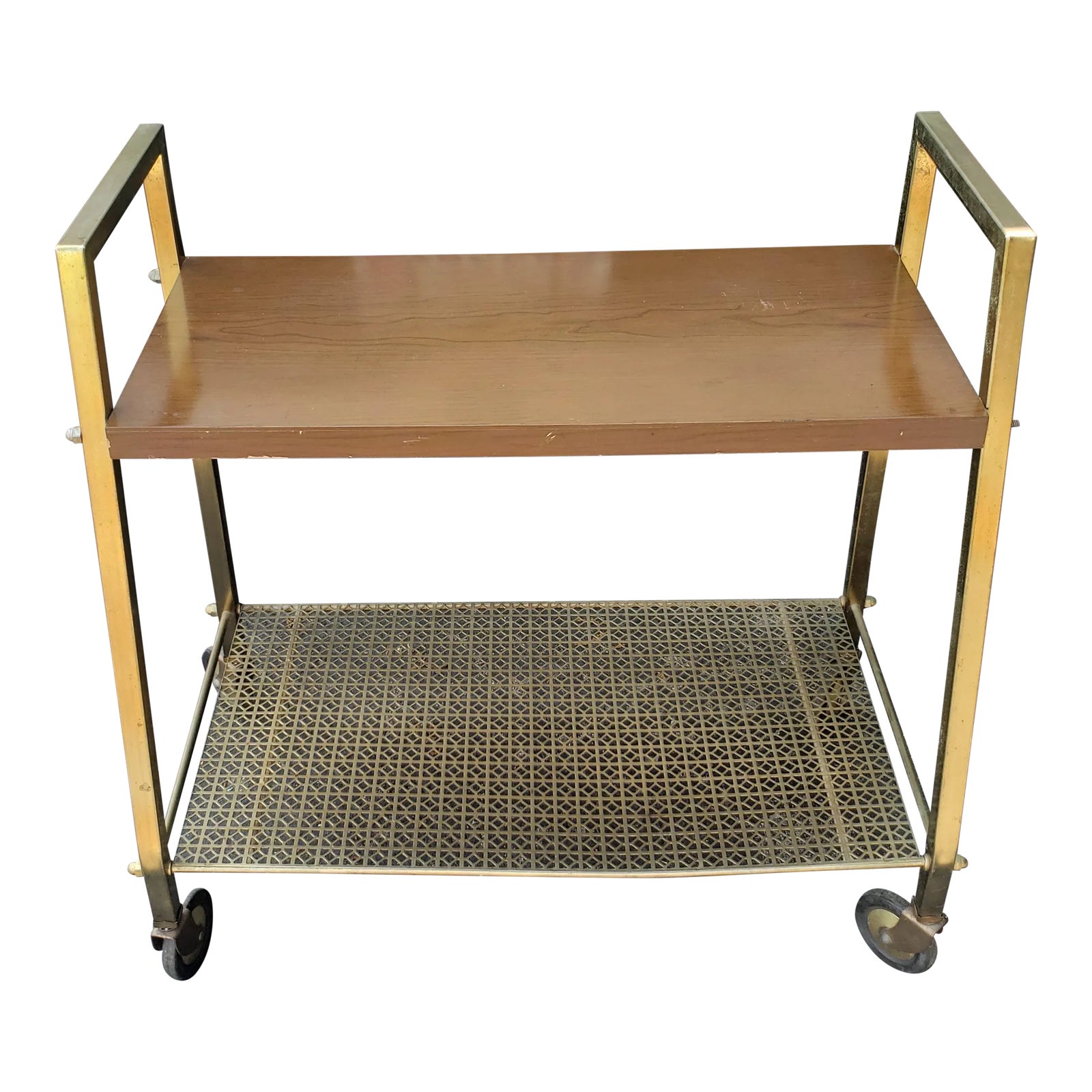 Mid-Century Brass and Formica Rolling Cart | Chairish
