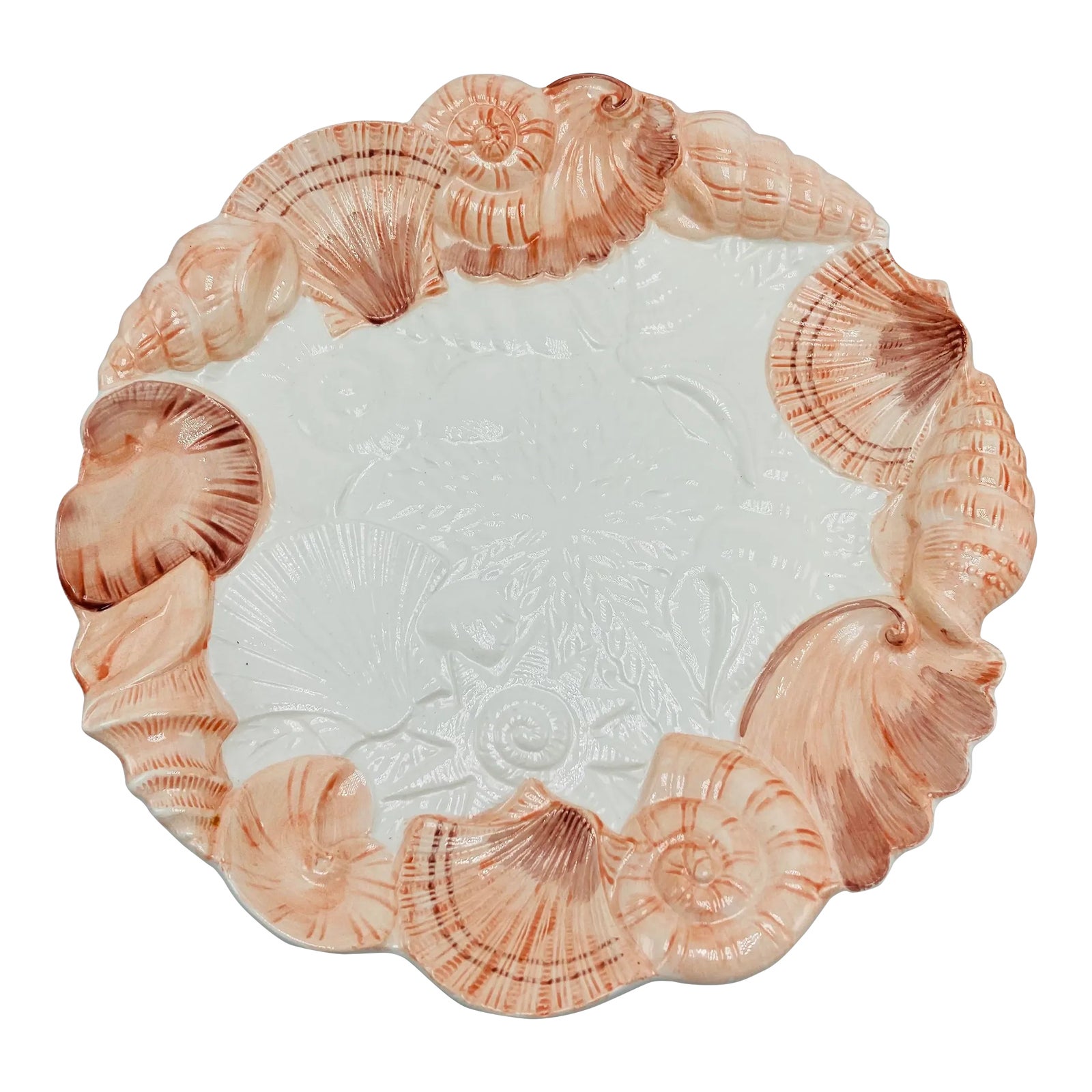 Palm Beach Style Platter With Shell Motif | Chairish