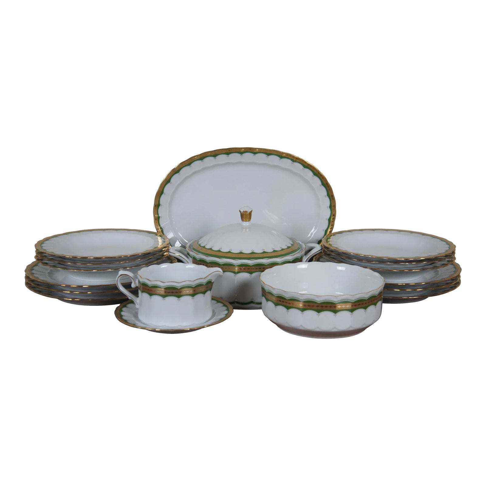 Mid 20th Century Bavarian German Eschenbach Green & Gold Porcelain ...