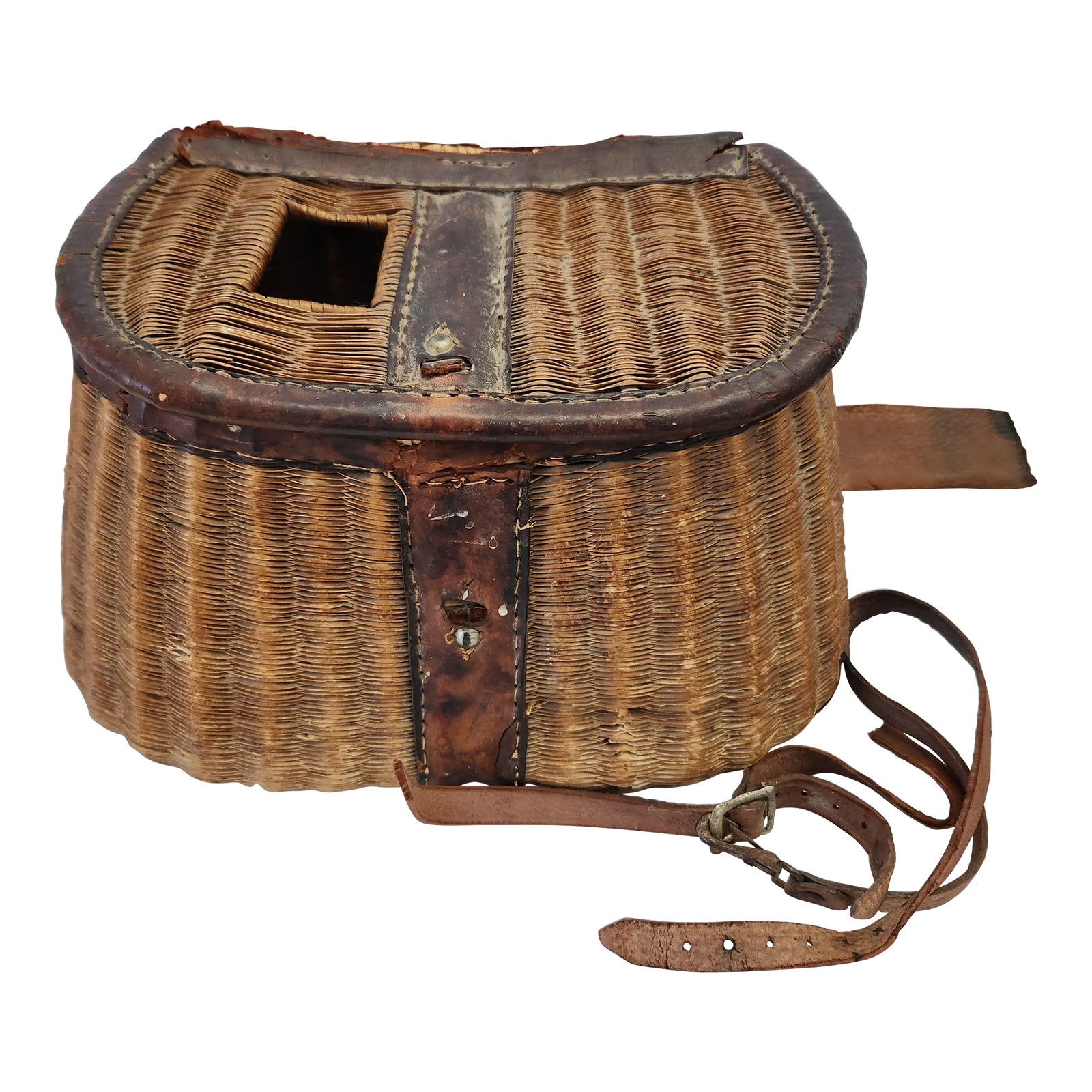 Antique 1900s Split Reed Fishing Creel | Chairish