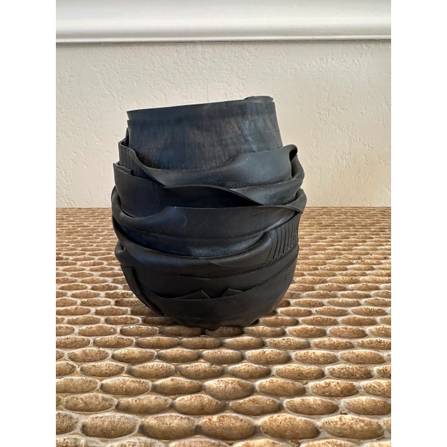 Vintage Outsider Art Brutalist Black Rubber Vase | Chairish