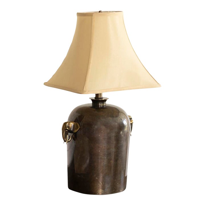 1970s Morris Greenspan Elephant Head Tea Canister Lamp, Bronze Glaze ...
