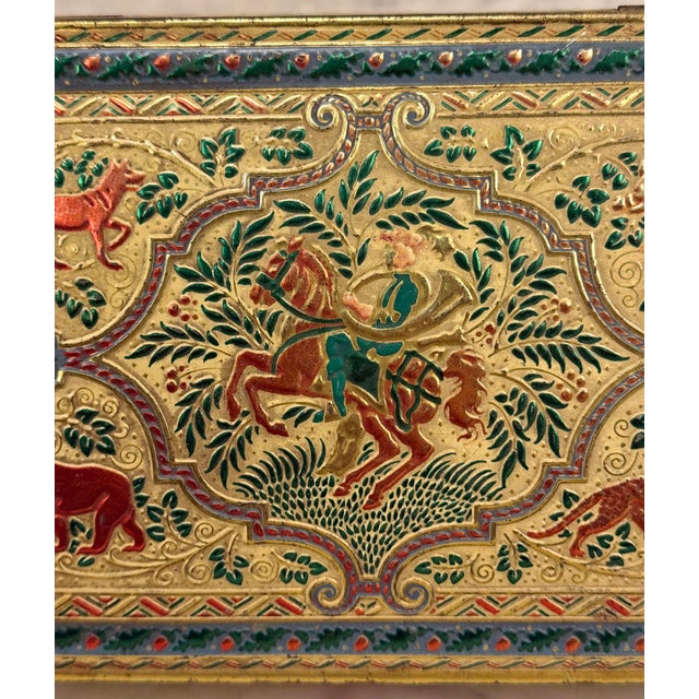 Vintage English Traditional Animal Hunt Embossed Tin Storage Box | Chairish