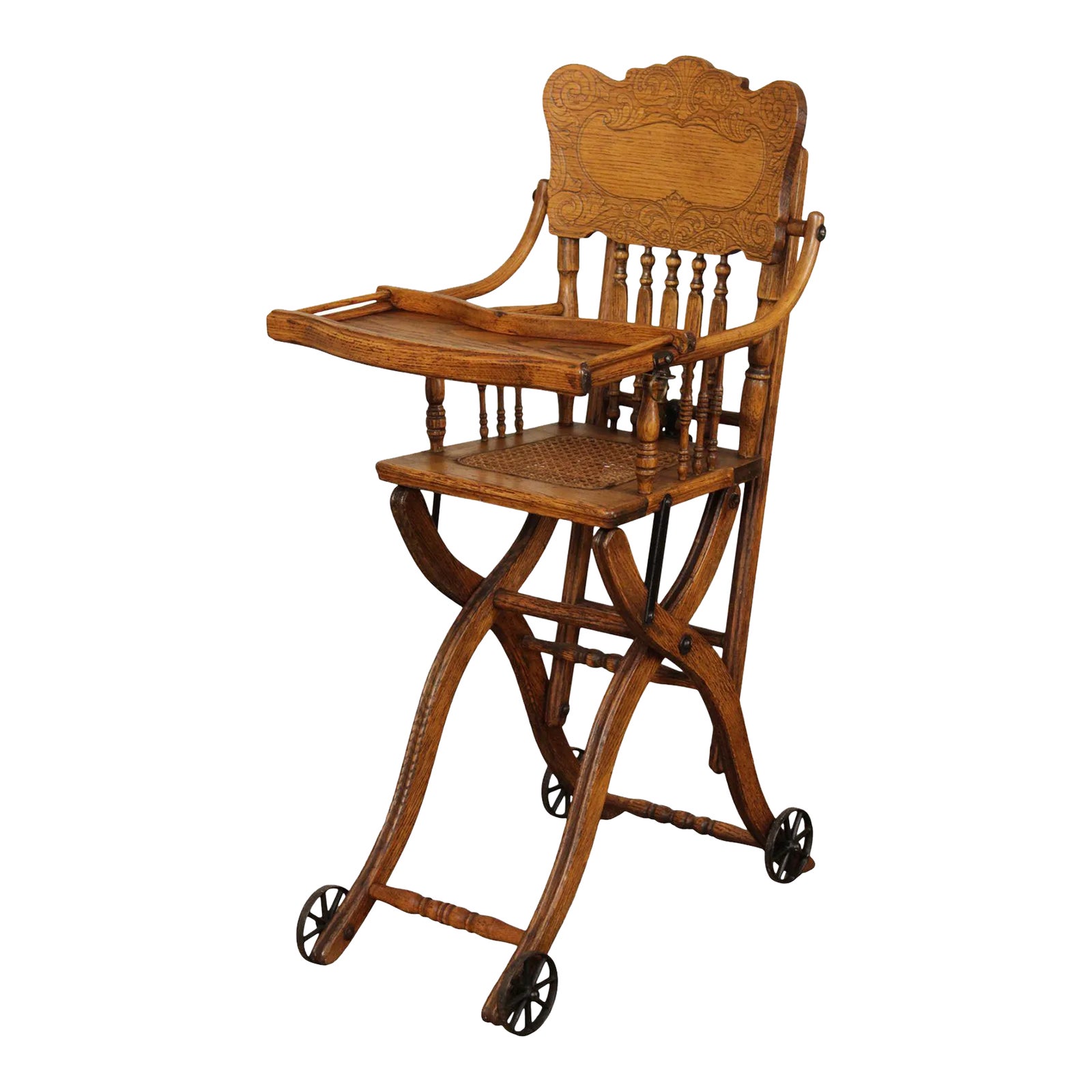 Antique Victorian Oak Combination High Chair | Chairish