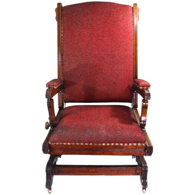 Antique Restored Victorian Upholstered Oak & Cast Iron Platform Rocker ...