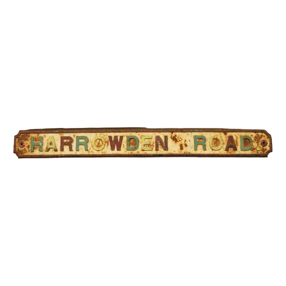 Large Cast Iron Harrowden Road Sign, 1940s | Chairish