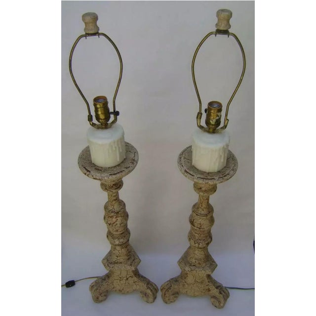 2010s Italian Spanish Dana Creath Pricket Candlestick Lamps - A Pair ...