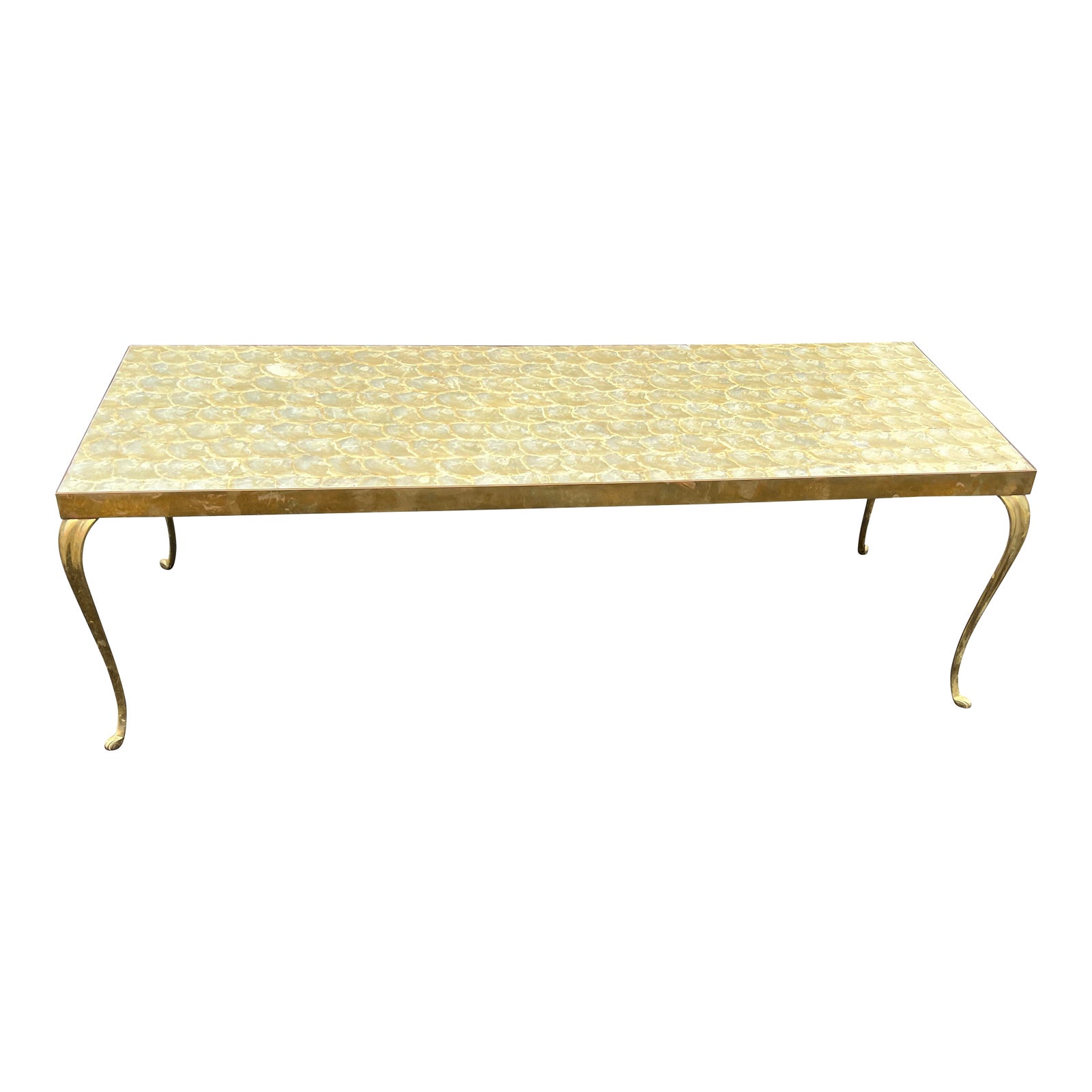 Mid 20th Century Vintage Capiz Shell and Brass Coffee Table Cabriole ...