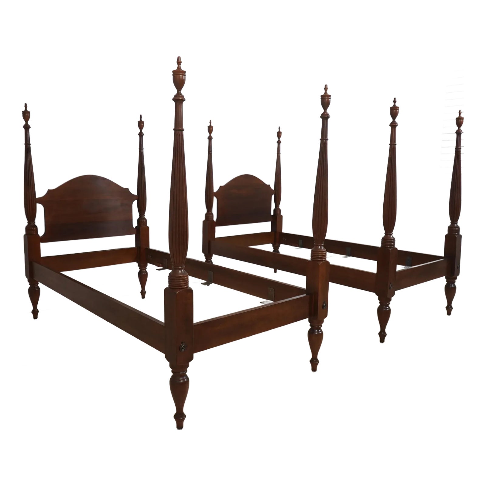 Pair Benchmade Sheraton Style Twin Size Mahogany Beds | Chairish