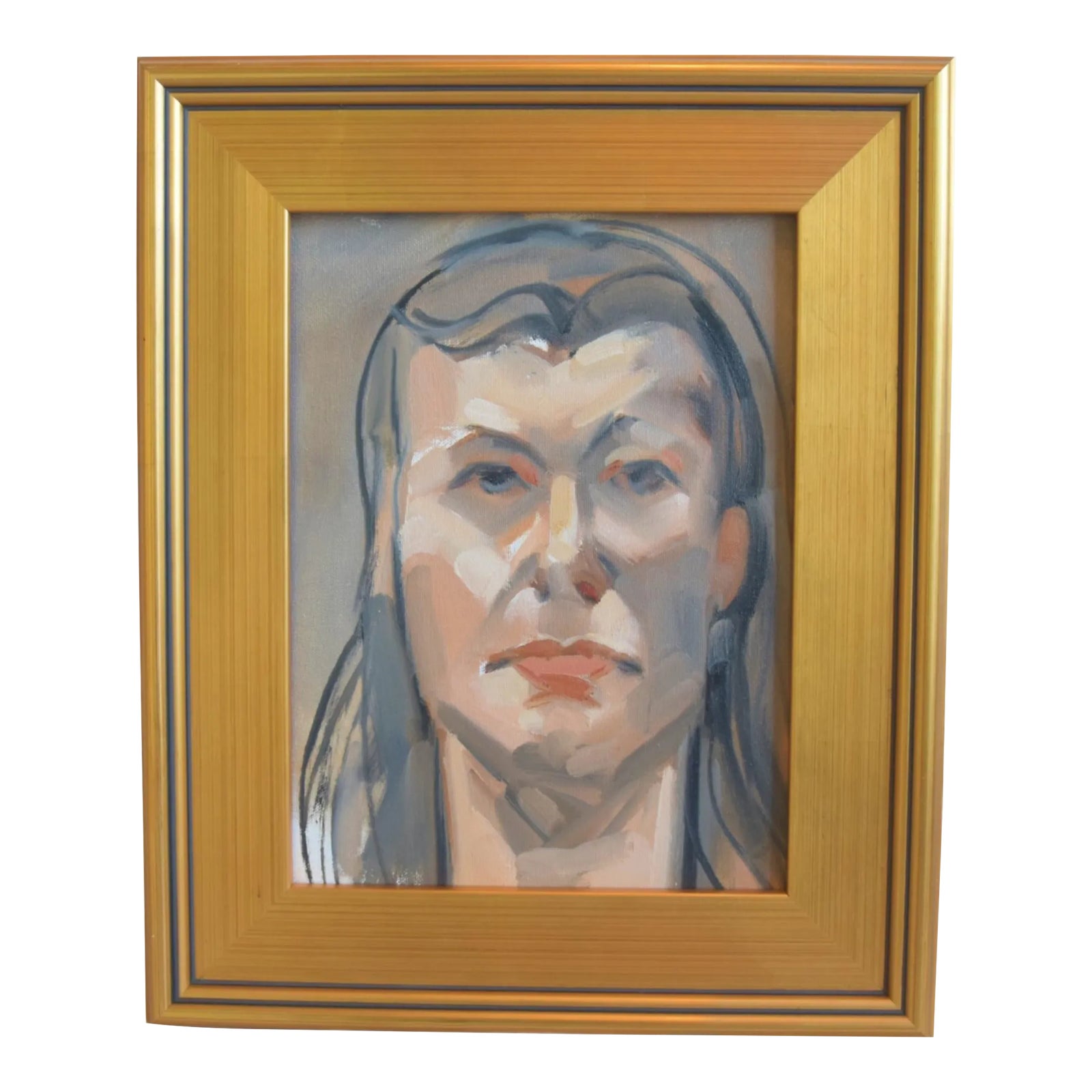 Contemporary Modern Female Abstract Portrait Oil Painting W/ Antiqued ...