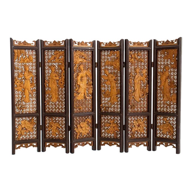 Chinese Six Panel Giltwood Table Screen | Chairish