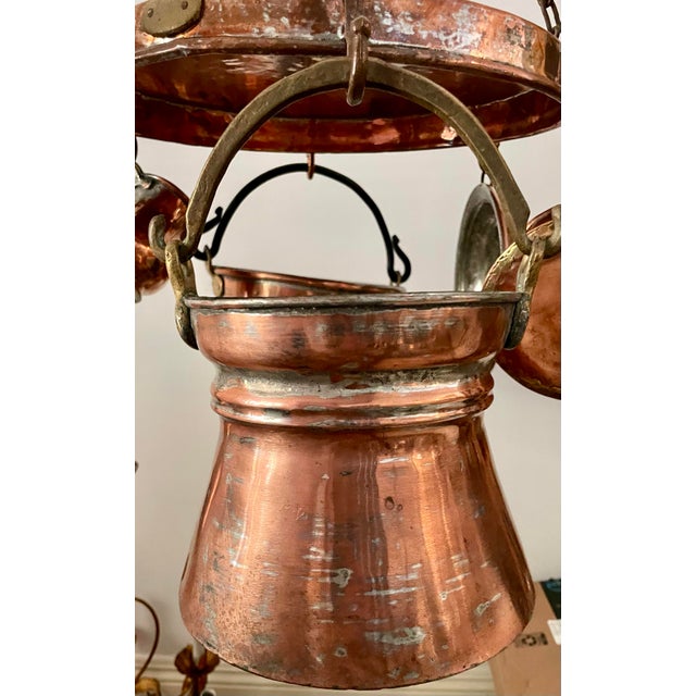 Hanging Copper Pot Rack With 6 Kitchen Copper Accessories | Chairish