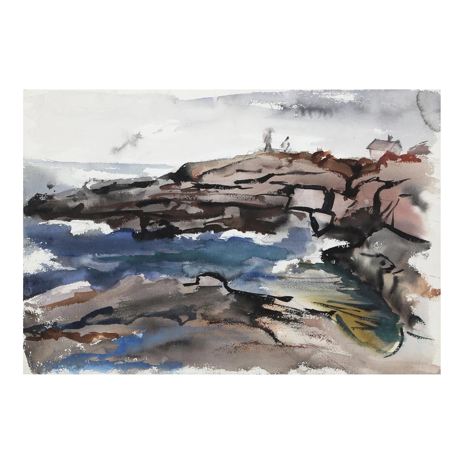 1950s "Rocky Seascape P1.14" Watercolor Painting by Eve Nethercott ...