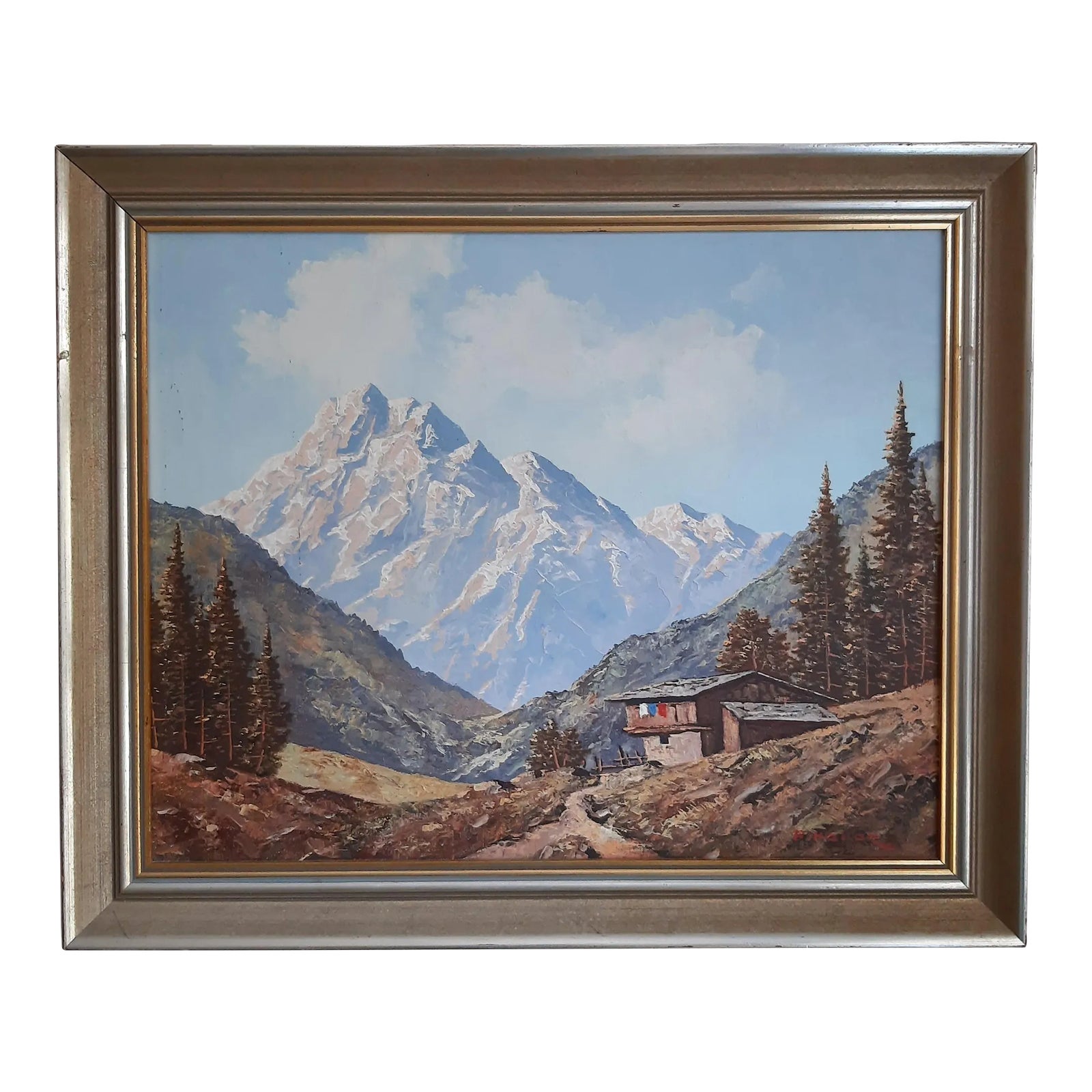 Austrian Artist Signed Haller Mountain Alps Painting | Chairish