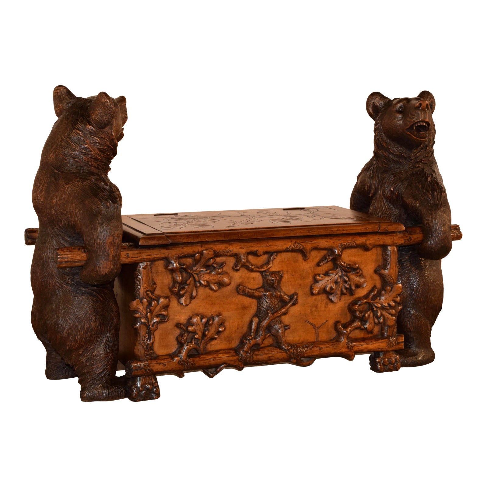 19th C. Black Forest Carved Bear Bench | Chairish