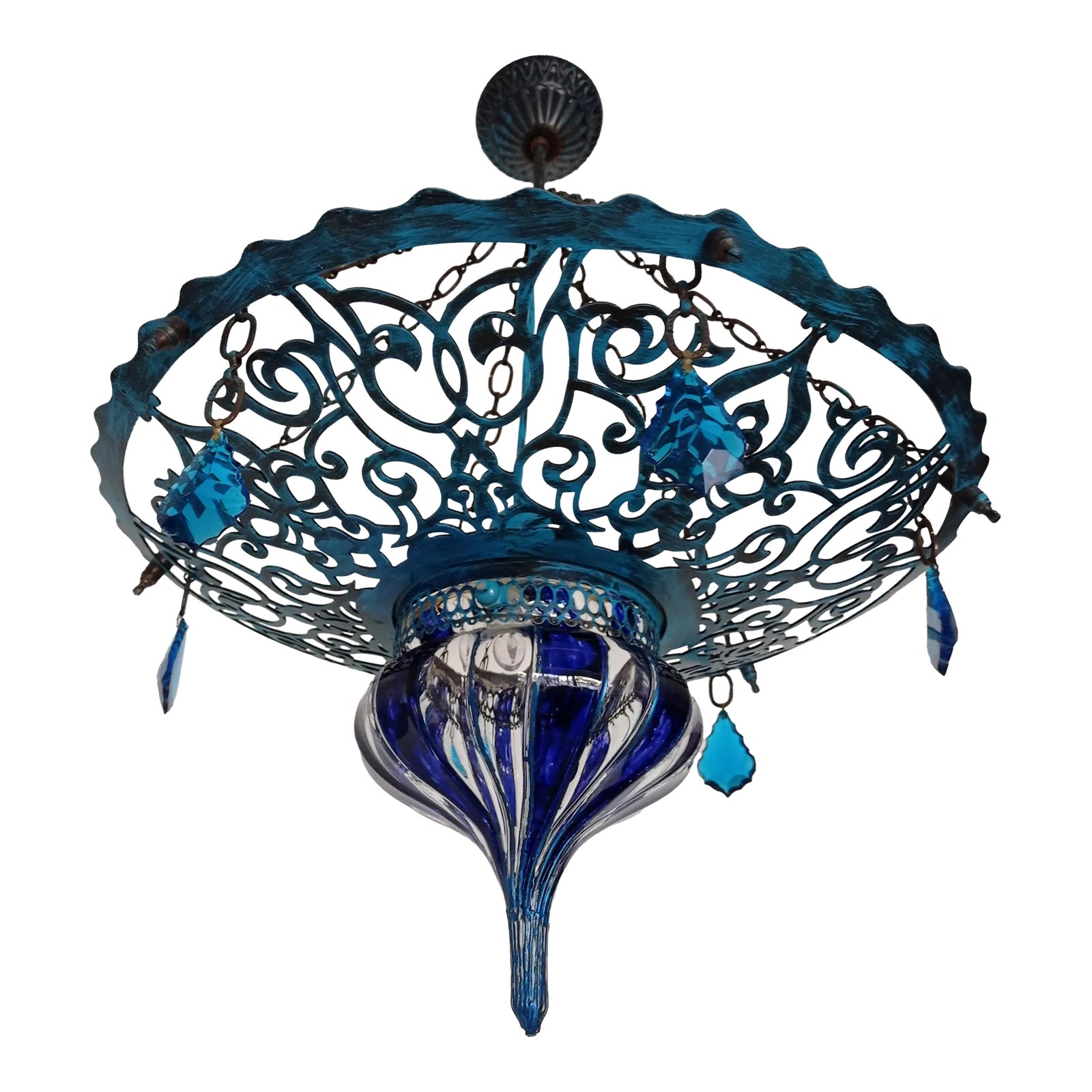 90s Chandelier Vintage Wrought Iron Lighting Ceiling Pendant | Chairish