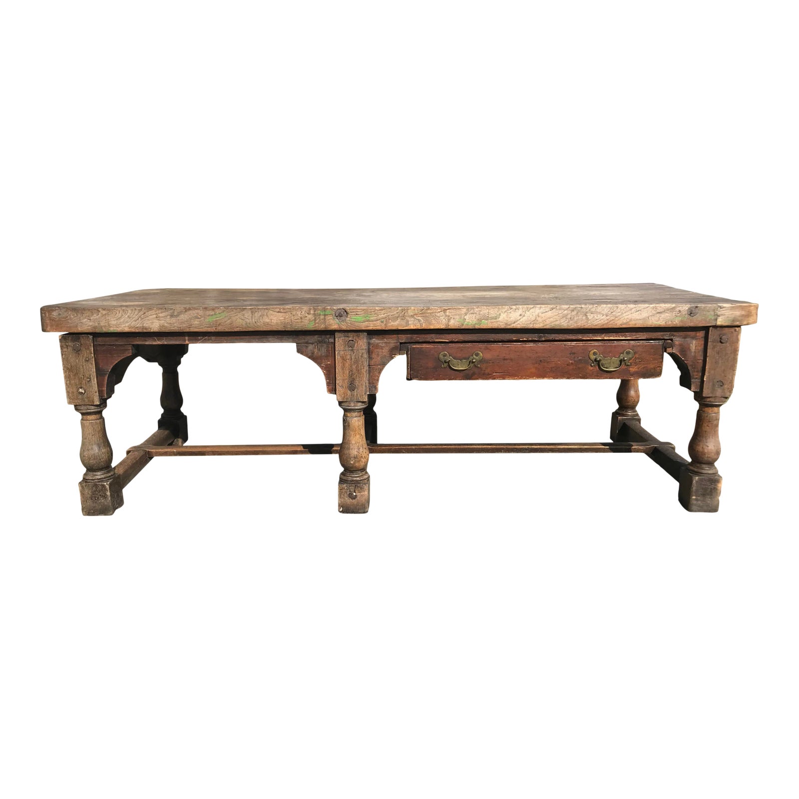 Antique Early European Refectory Oak Single Slab Top Dining Table ...