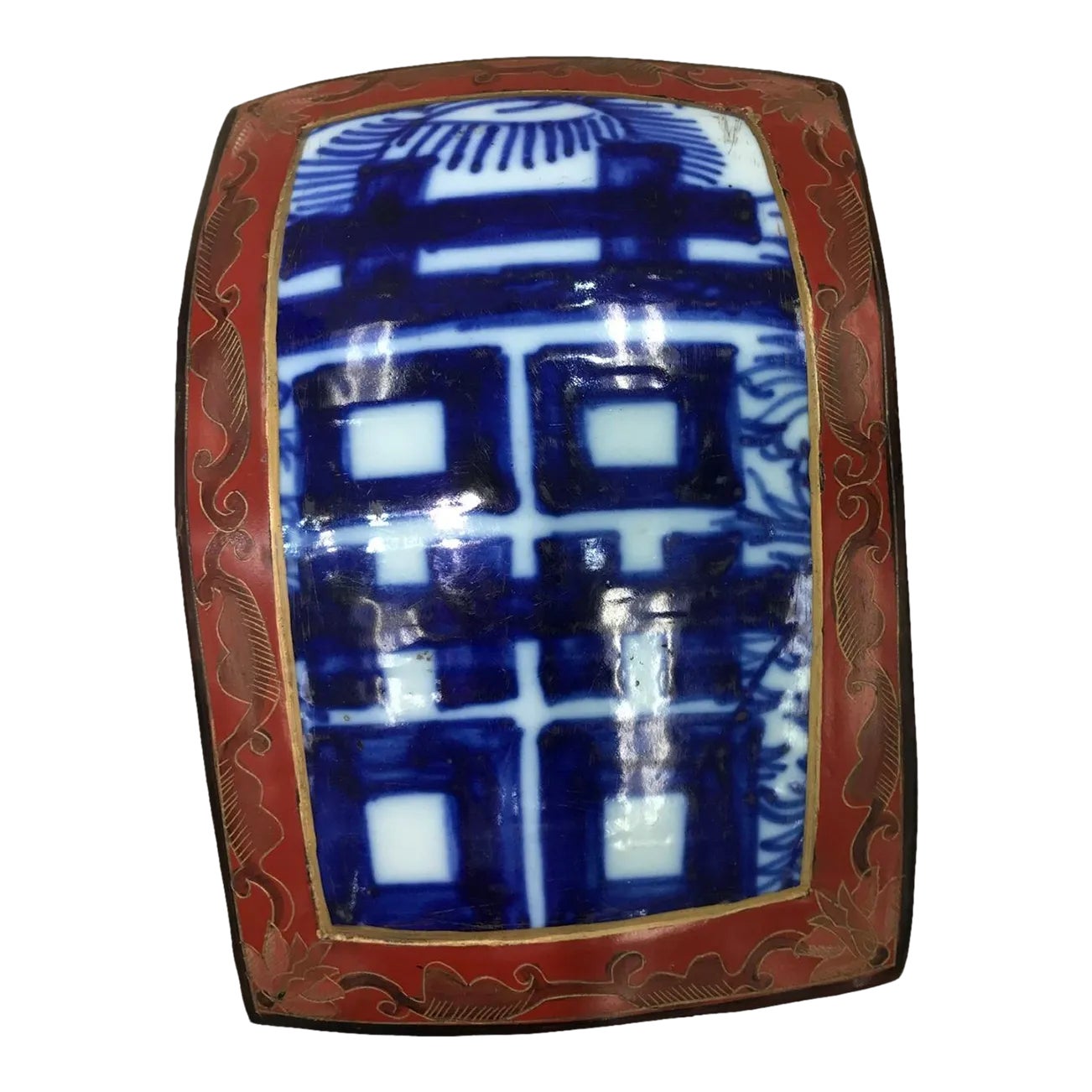 Lacquer Ceramic Blue and White Asian Box | Chairish