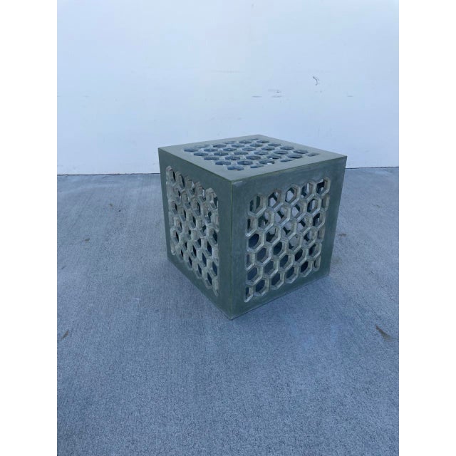 Four Hands Rockwell Brixton Carved Marble Cube Celadon | Chairish