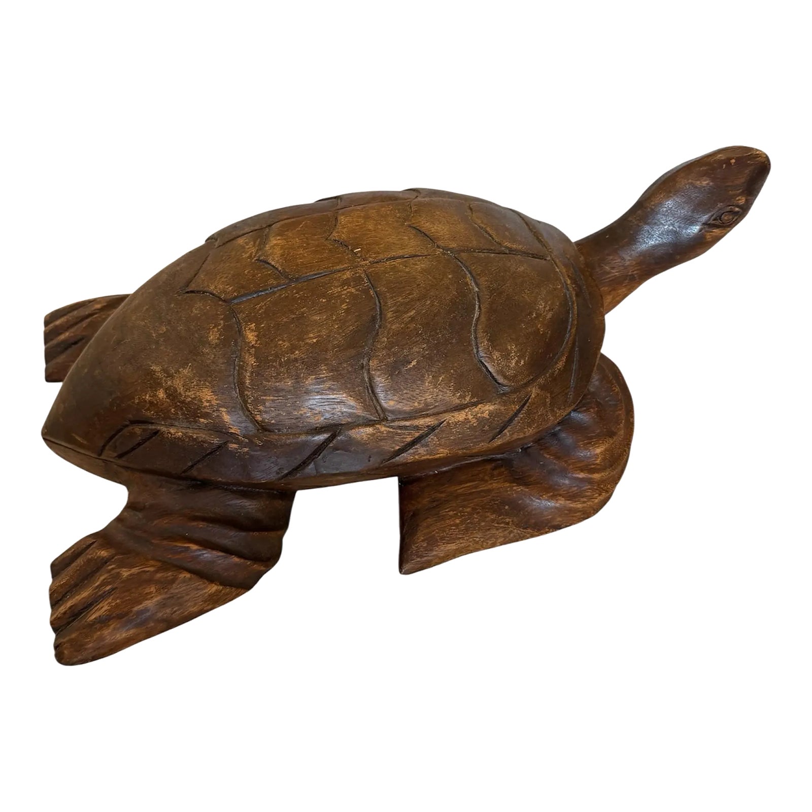 Hand-Carved Wooden Sea Turtle | Chairish