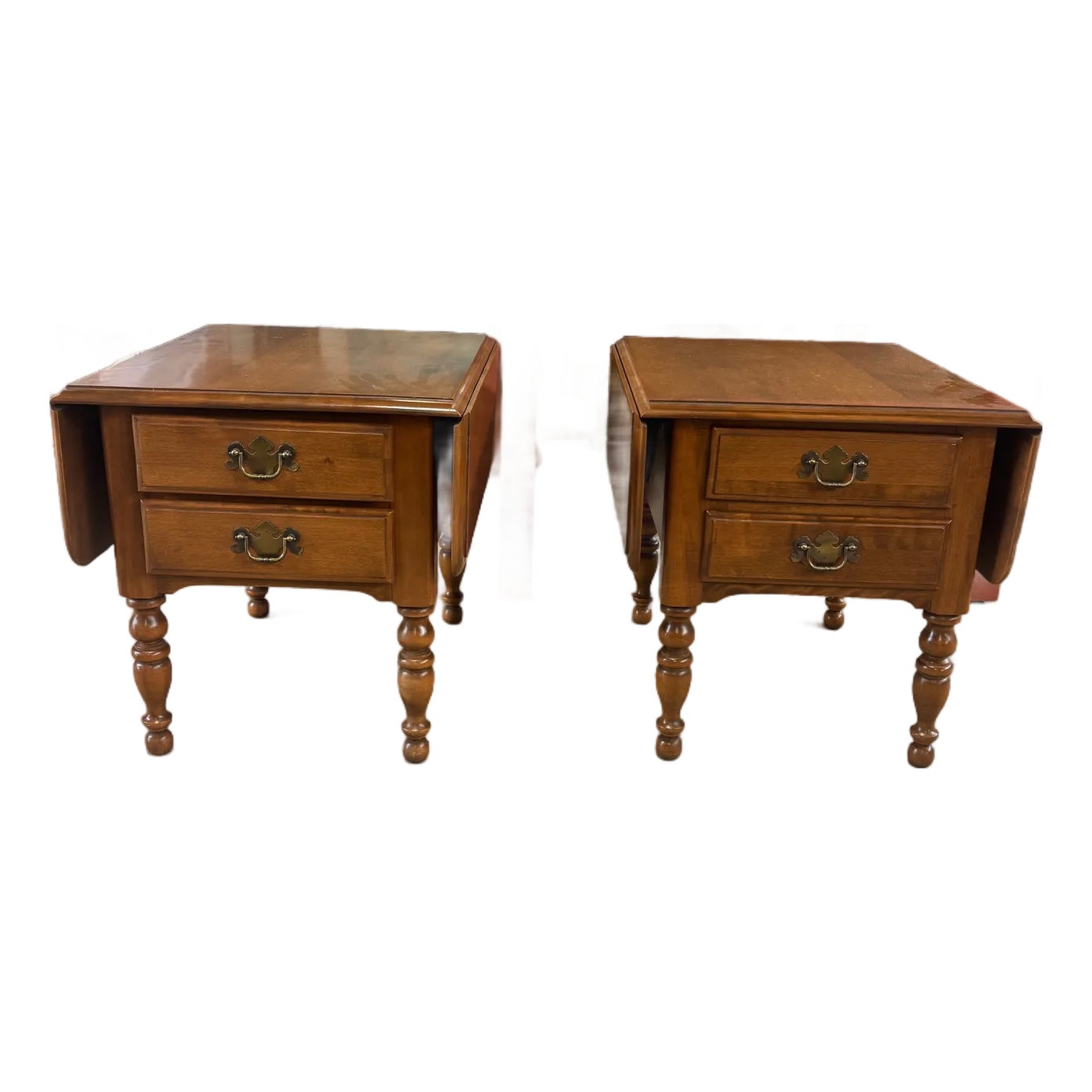 Pair of Ethan Allen Nutmeg Maple Dropleaf End Tables-Early American ...